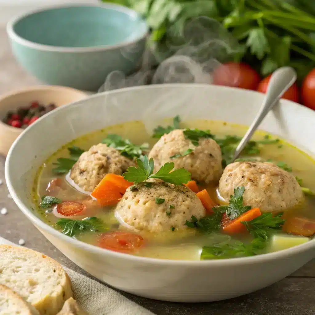Tender Chicken Meatballs with Light Broth