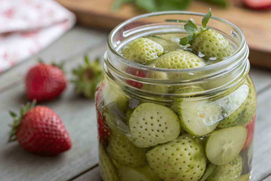 Pickled Green Strawberries with Bright Tang