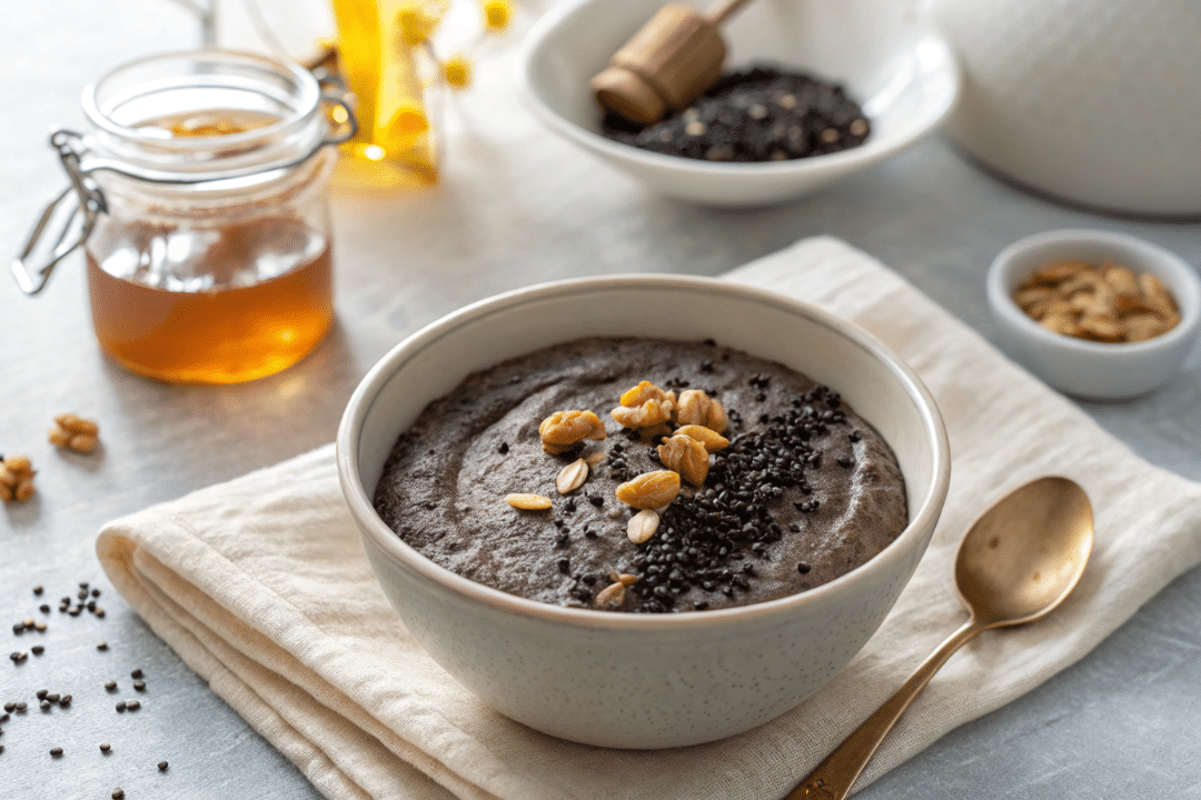 Black Sesame Breakfast Porridge with Honey