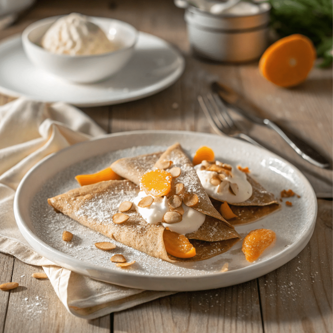 Buckwheat Crepes with Orange Zest & Almond Cream