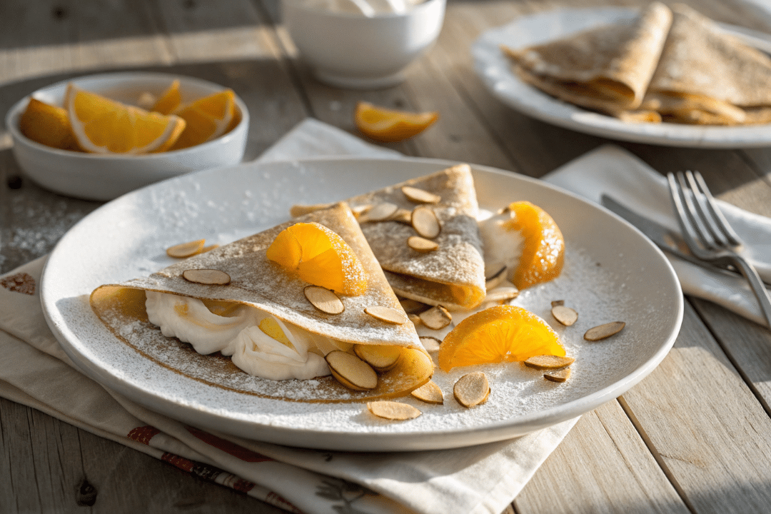Buckwheat Crepes with Orange Zest & Almond Cream