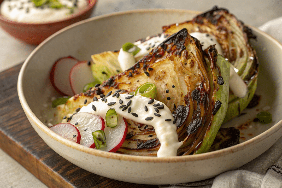 Charred Cabbage Bowl with White Miso Dressing